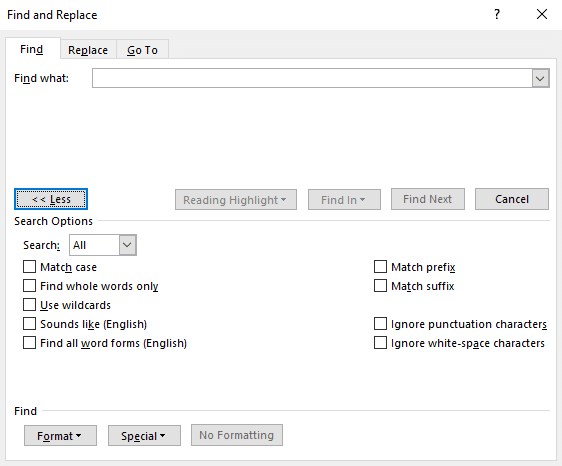 Four Word shortcuts to the Advanced Find dialog - Office Watch