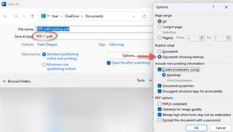 Show markup and comments in PDF made from Word - Office Watch