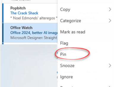 Easily Pin Your Important Outlook Messages - Office Watch