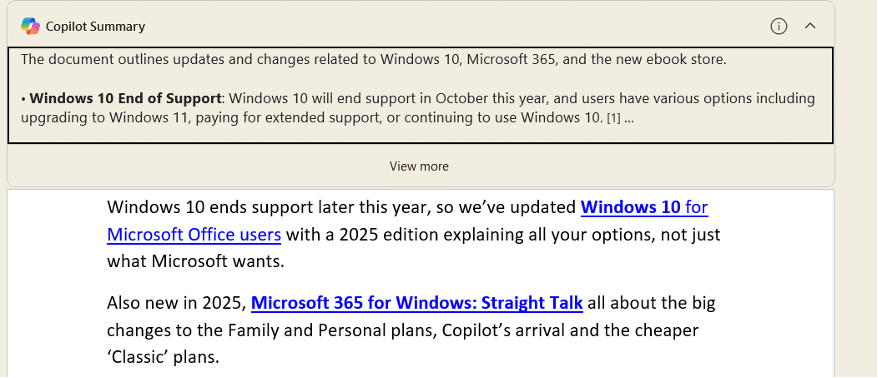 Copilot Summary in Word 365: An Annoying Intrusion - Office Watch